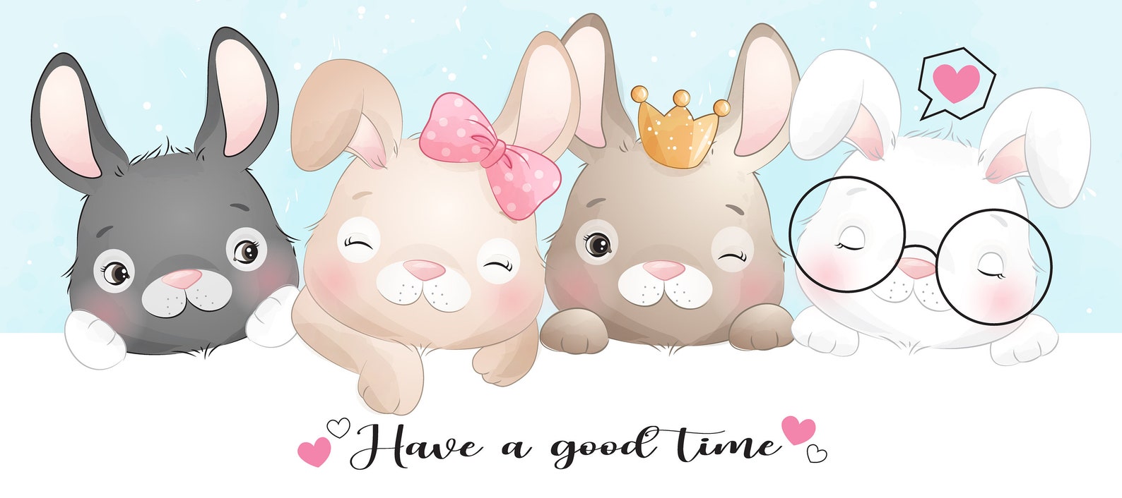 Cute Little Bunny Clipart Set With Watercolor Illustration | Etsy