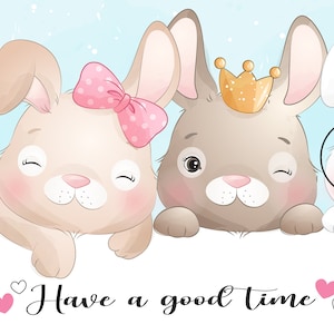 Cute Little Bunny Clipart Set With Watercolor Illustration - Etsy