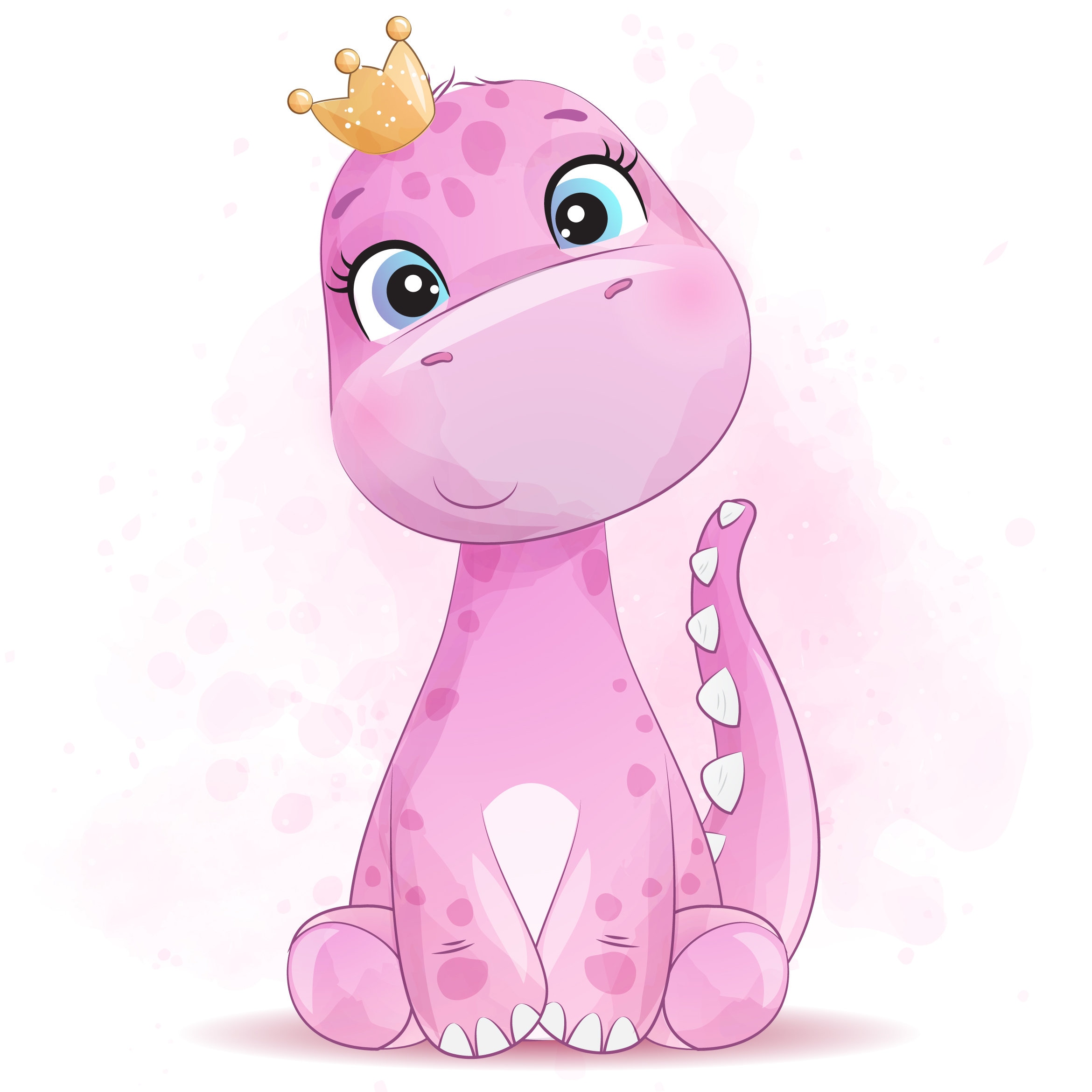 Doodle Girly Dinosaurs Digital Clipart With Watercolor Illustration ...