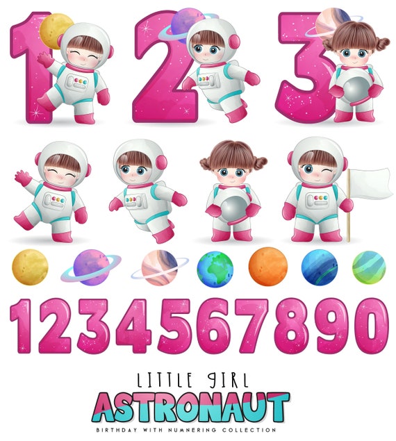 Doodle Little Girl Astronaut With Numbering Digital Clipart | Etsy