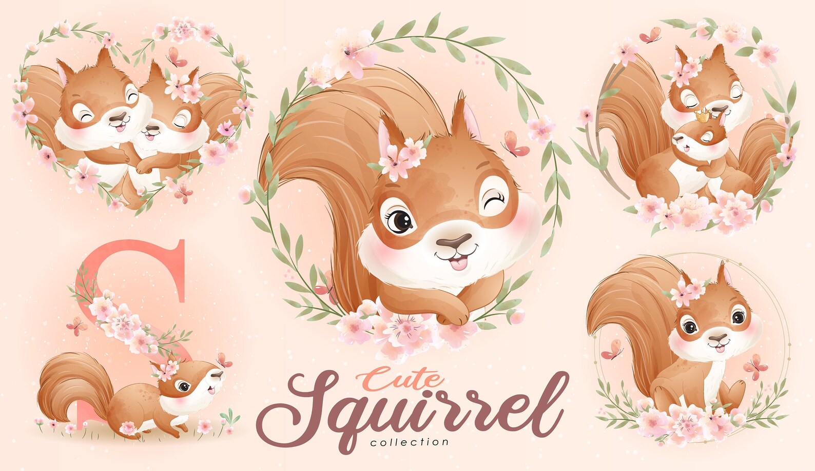 Cute Squirrel Clipart With Watercolor Illustration Set | Etsy
