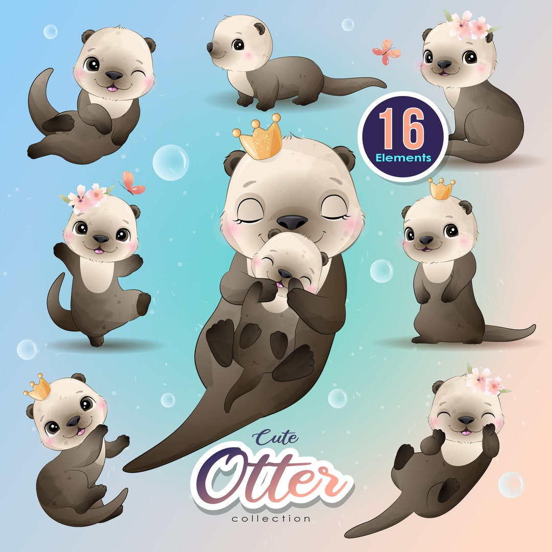 Doodle Otter Digital Clipart Collection. Digital Download in PNG, JPG ...