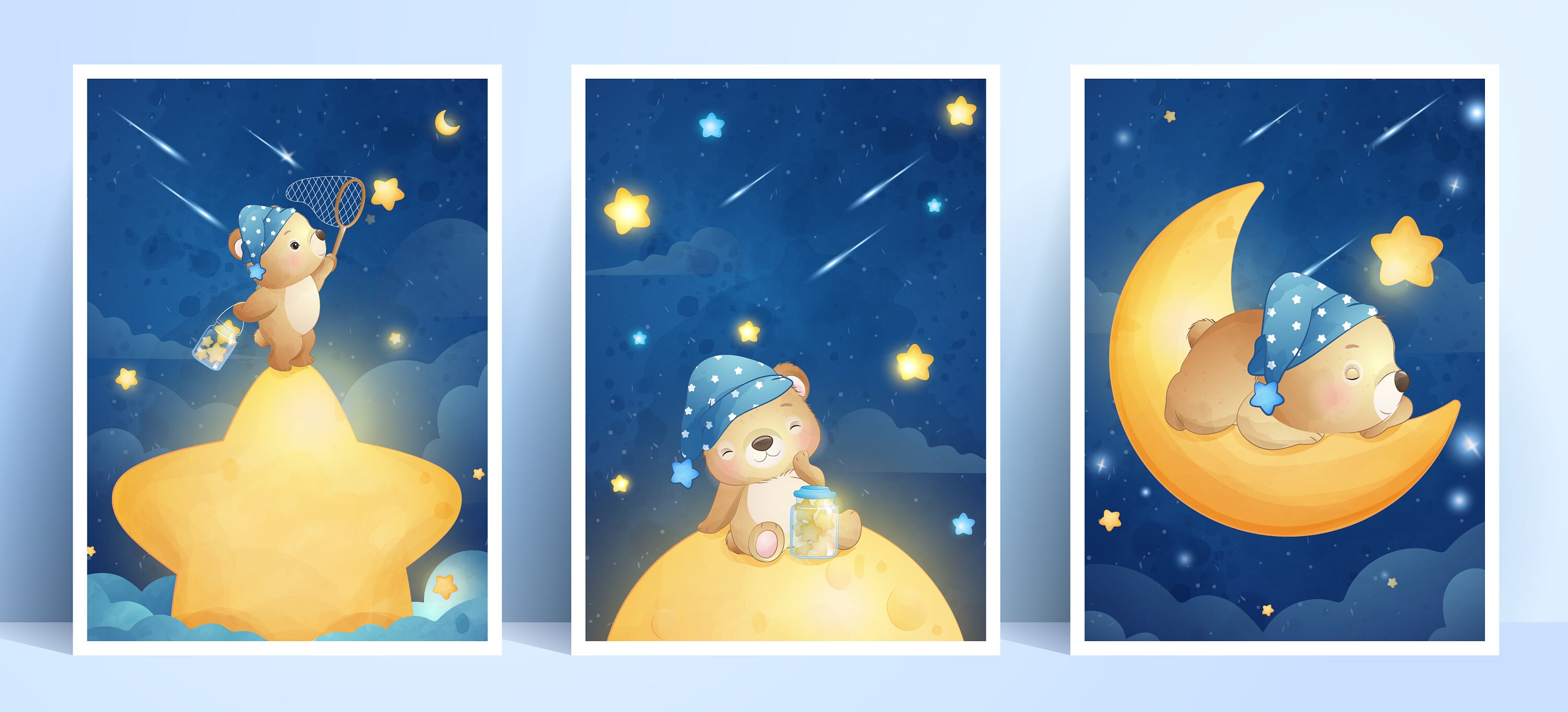 Kids Prints Bear for Kids Poster Set. Digital Watercolor | Etsy