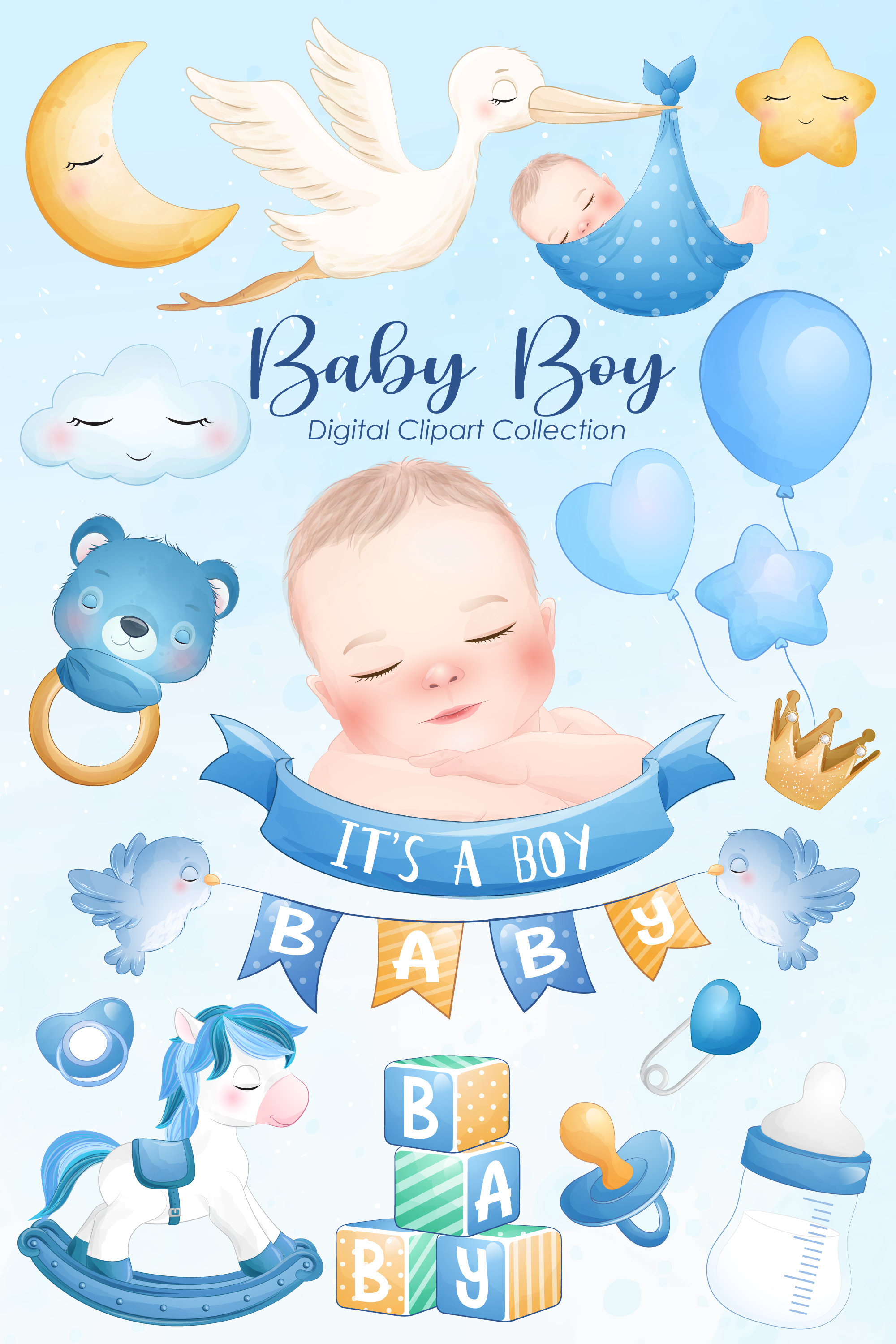 Cute baby boy for baby shower clipart set | Etsy