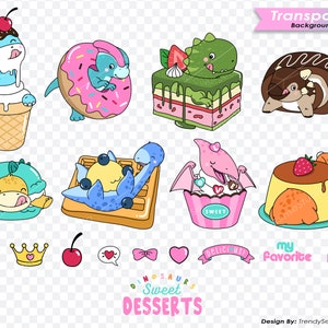 Doodle Dinosaurs Desserts Collection Digital Clipart Bundle, Sticker ...
