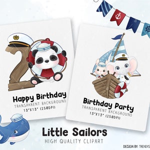 Little Sailors Birthday Party With Numbering Digital Clipart Watercolor ...