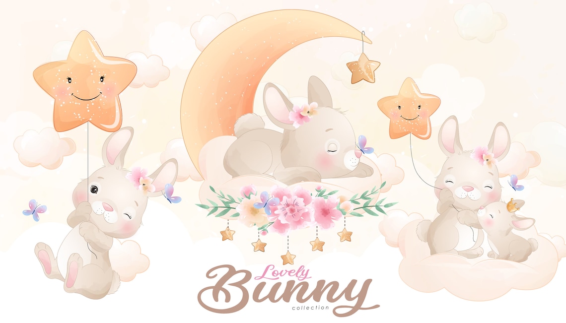 Cute Little Bunny Clipart Set With Watercolor Illustration - Etsy