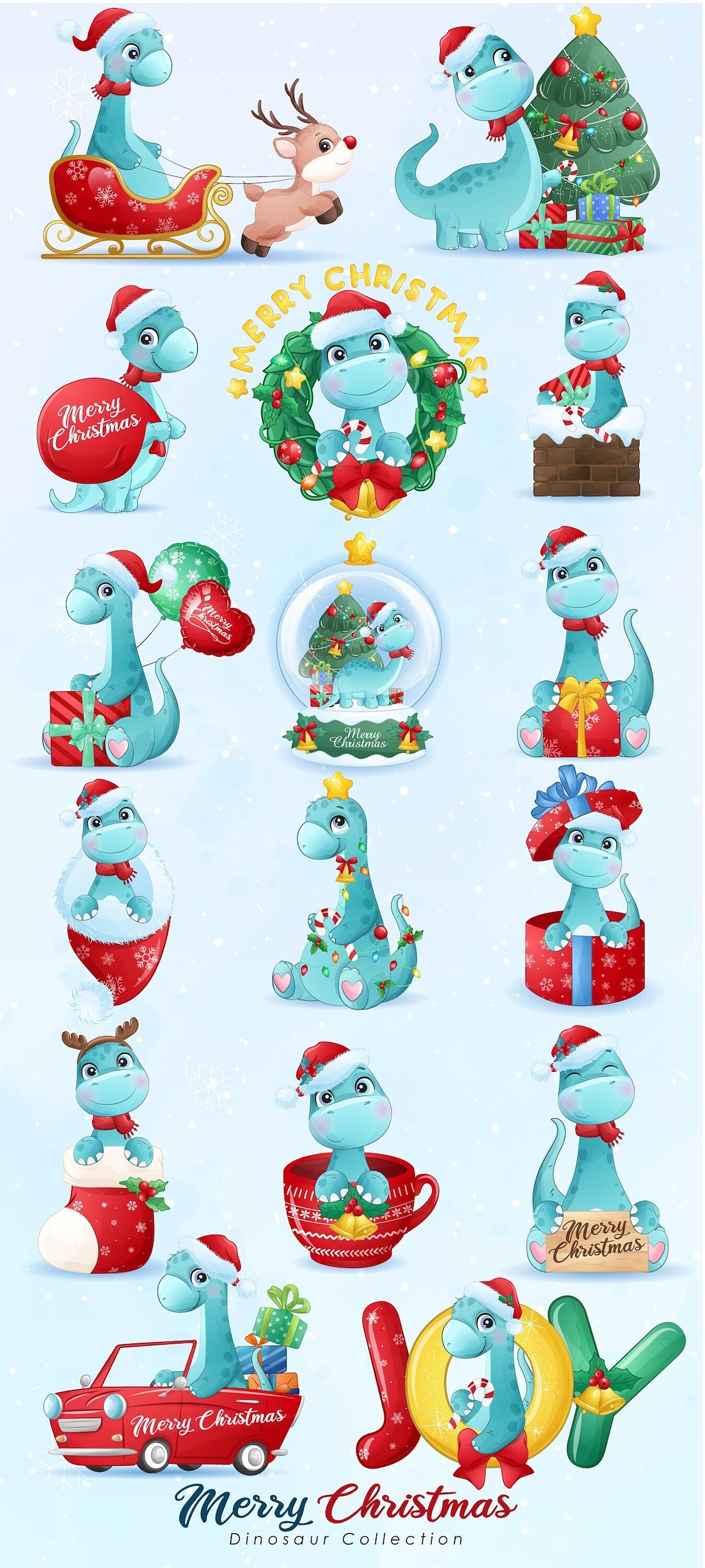 Cute Dinosaur for Merry Christmas Digital Clipart Collection - Etsy