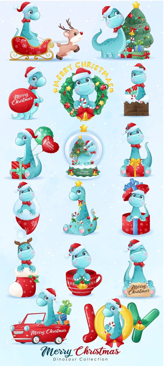 Cute Dinosaur for Merry Christmas Digital Clipart Collection | Etsy
