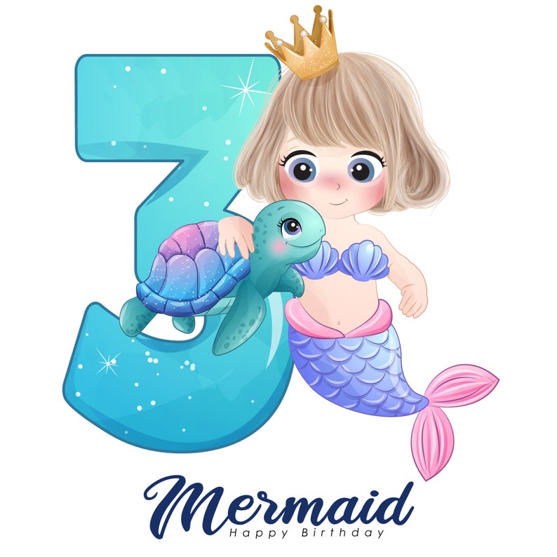 Cute Mermaid With Number 3 Digital Clipart - Etsy