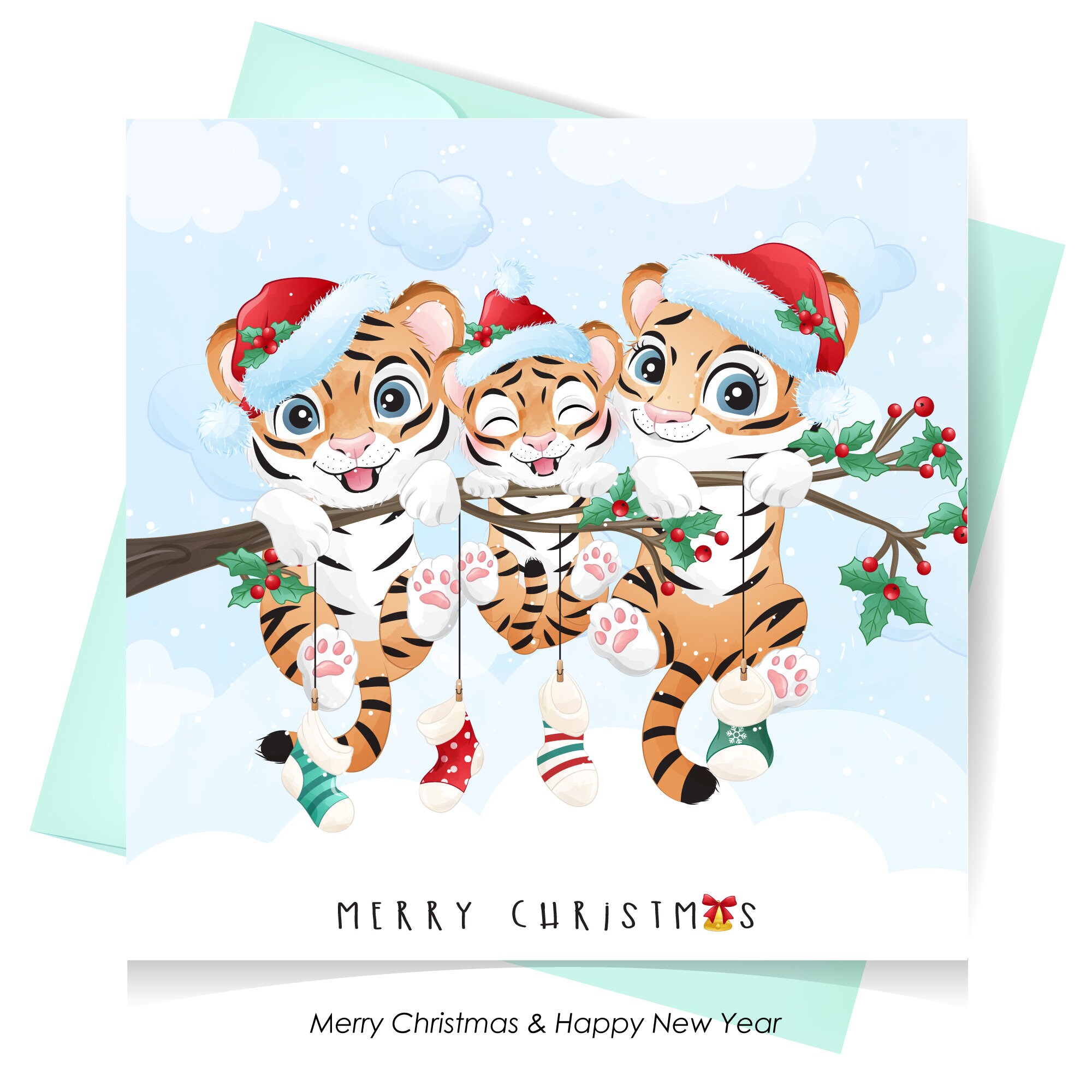 Cute Tiger Family for Merry Christmas Greeting Card - Etsy