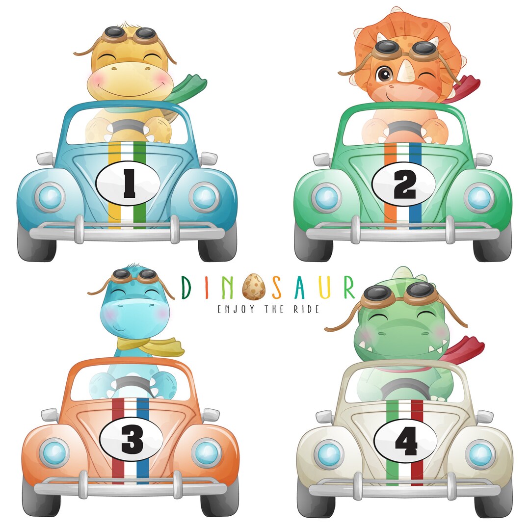 Cute Dinosaur Clipart Set With Watercolor Illustration - Etsy