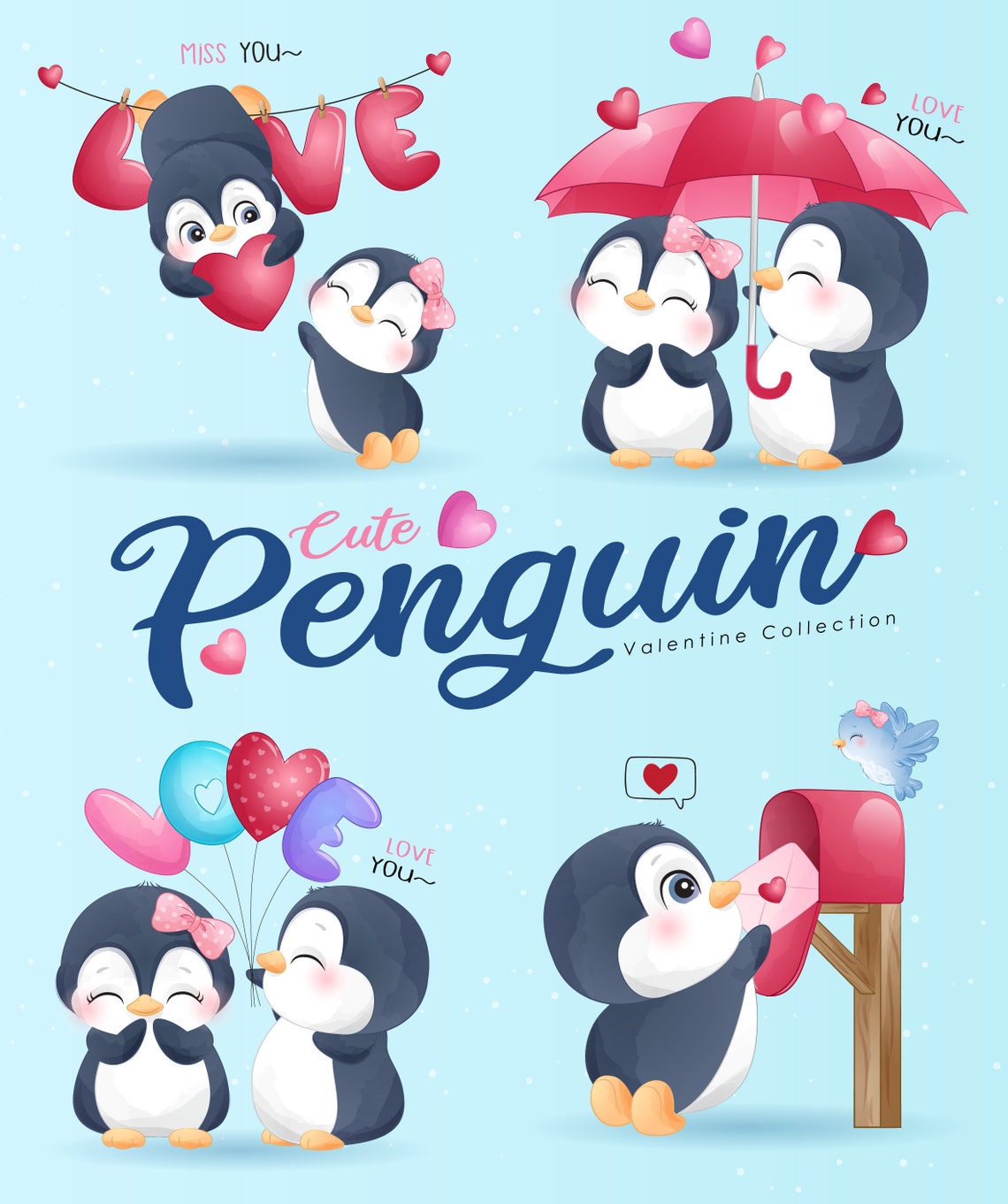 Cute Penguin for Valentines Day Clipart Set. - Etsy Canada