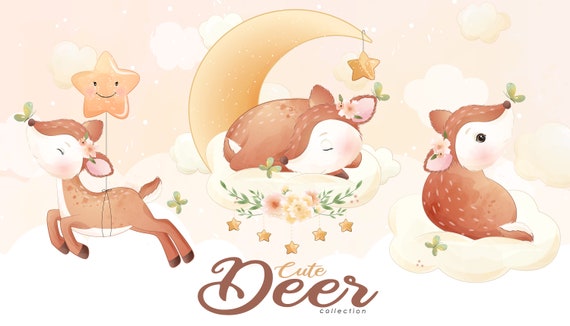 Cute Deer Clipart Set With Watercolor Illustration - Etsy