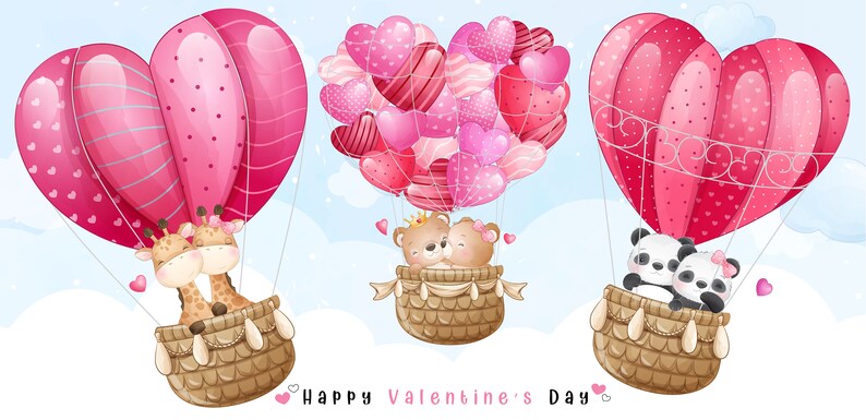 Cute Animals for Valentine's Day Clipart With Watercolor | Etsy