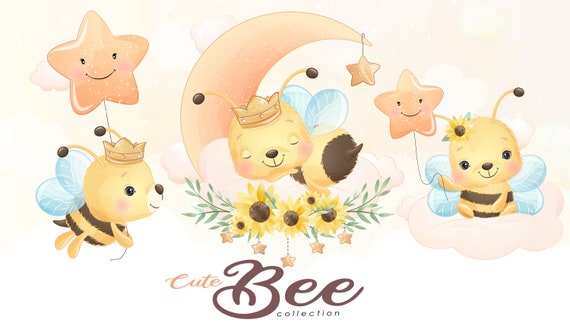 Cute Bee Clipart Set With Watercolor Illustration | Etsy
