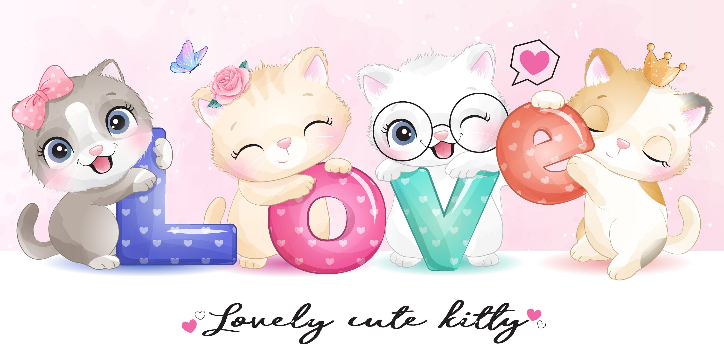 Cute kitty clipart set with watercolor illustration | Etsy