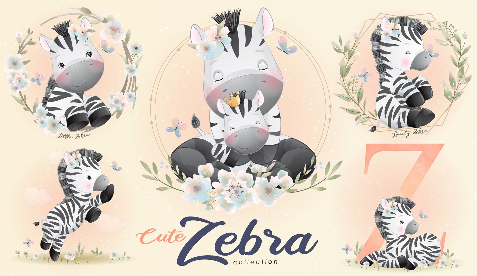 Cute Zebra Clipart Set With Watercolor Illustration - Etsy