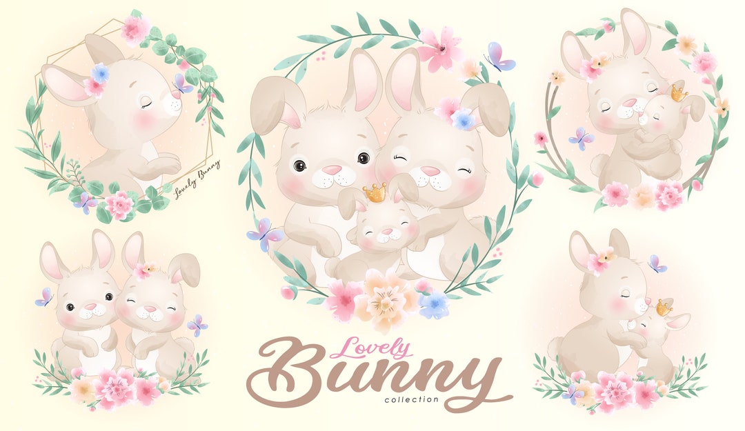 Cute Little Bunny Clipart Set With Watercolor Illustration - Etsy