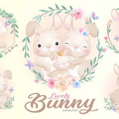 Cute Little Bunny Poses Clipart With Watercolor Illustration - Etsy