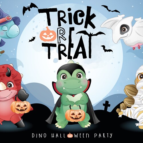 Cute Dinosaur for Halloween Clipart With Watercolor - Etsy