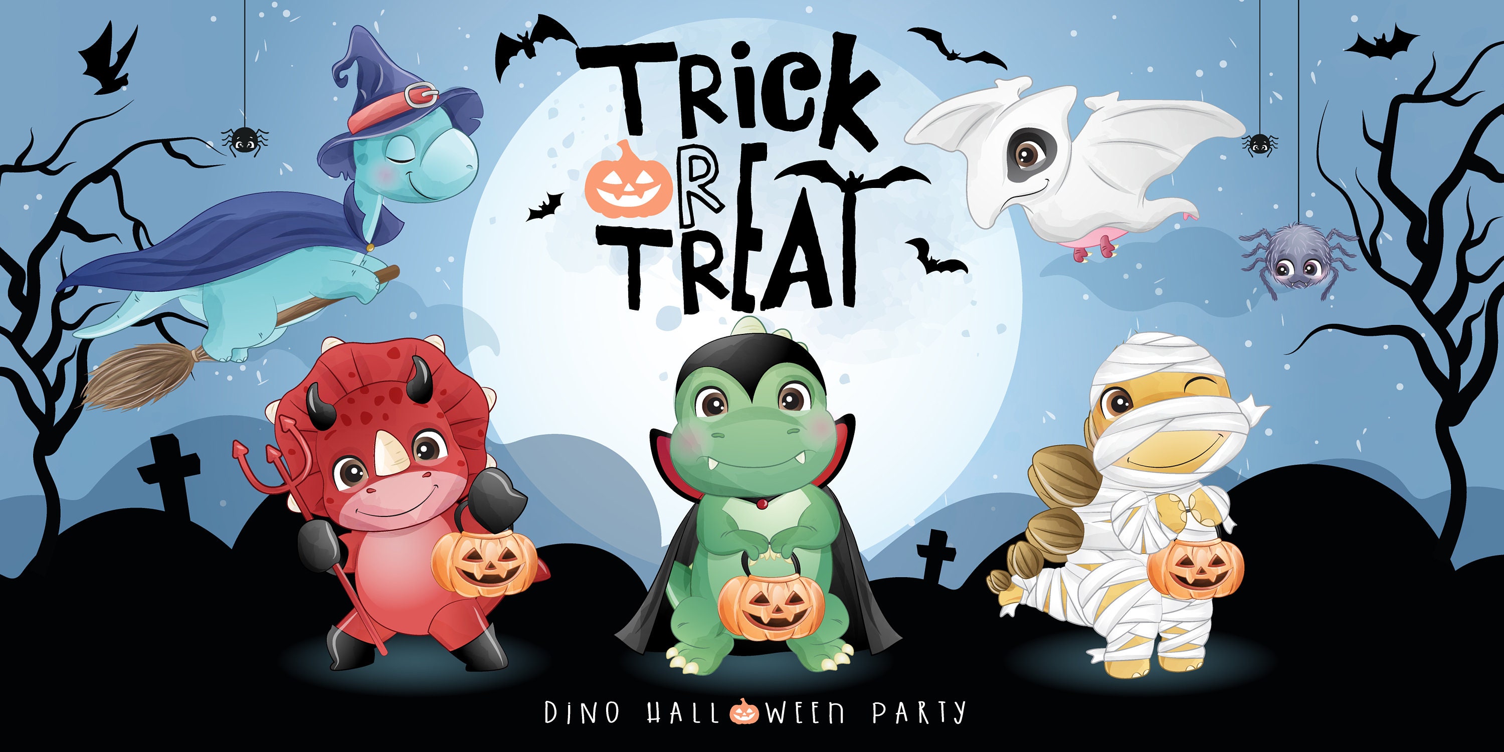 Cute Dinosaur for Halloween Clipart With Watercolor Illustration - Etsy