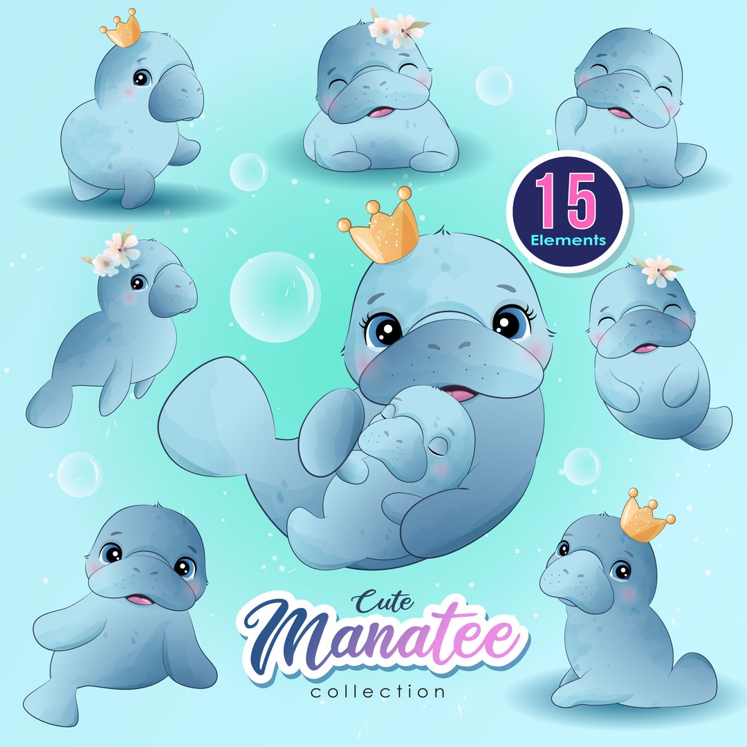 Doodle Manatee Digital Clipart Collection. Digital Download in PNG, JPG ...