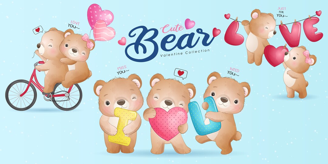 Cute Bear for Valentine’s Day Clipart Set. - Etsy