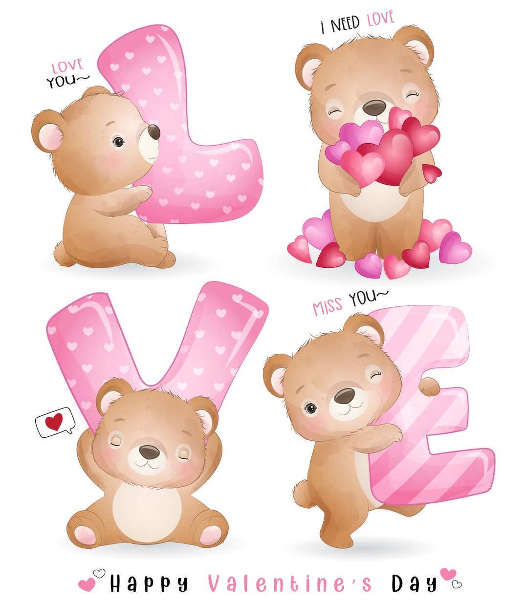 Cute Bear for Valentines Day Clipart Set. - Etsy