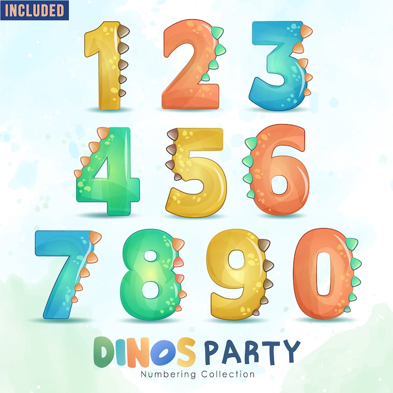 Doodle Boy Dinosaur Birthday Party With Numbering Digital Clipart ...