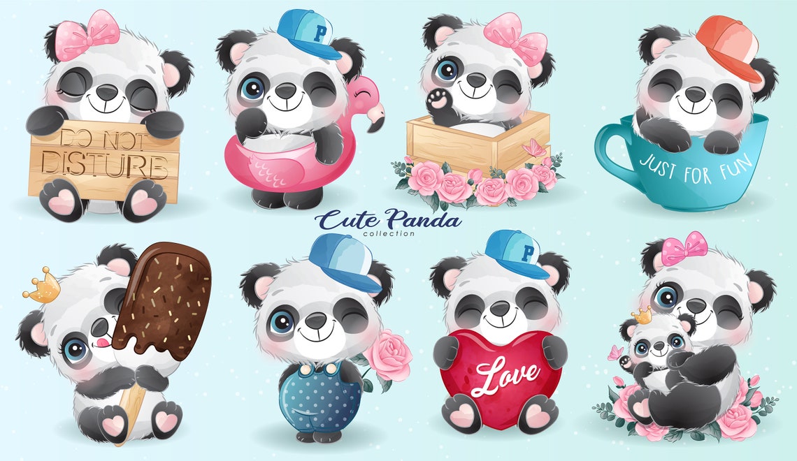 Cute Panda Life Clipart With Watercolor Illustration | Etsy