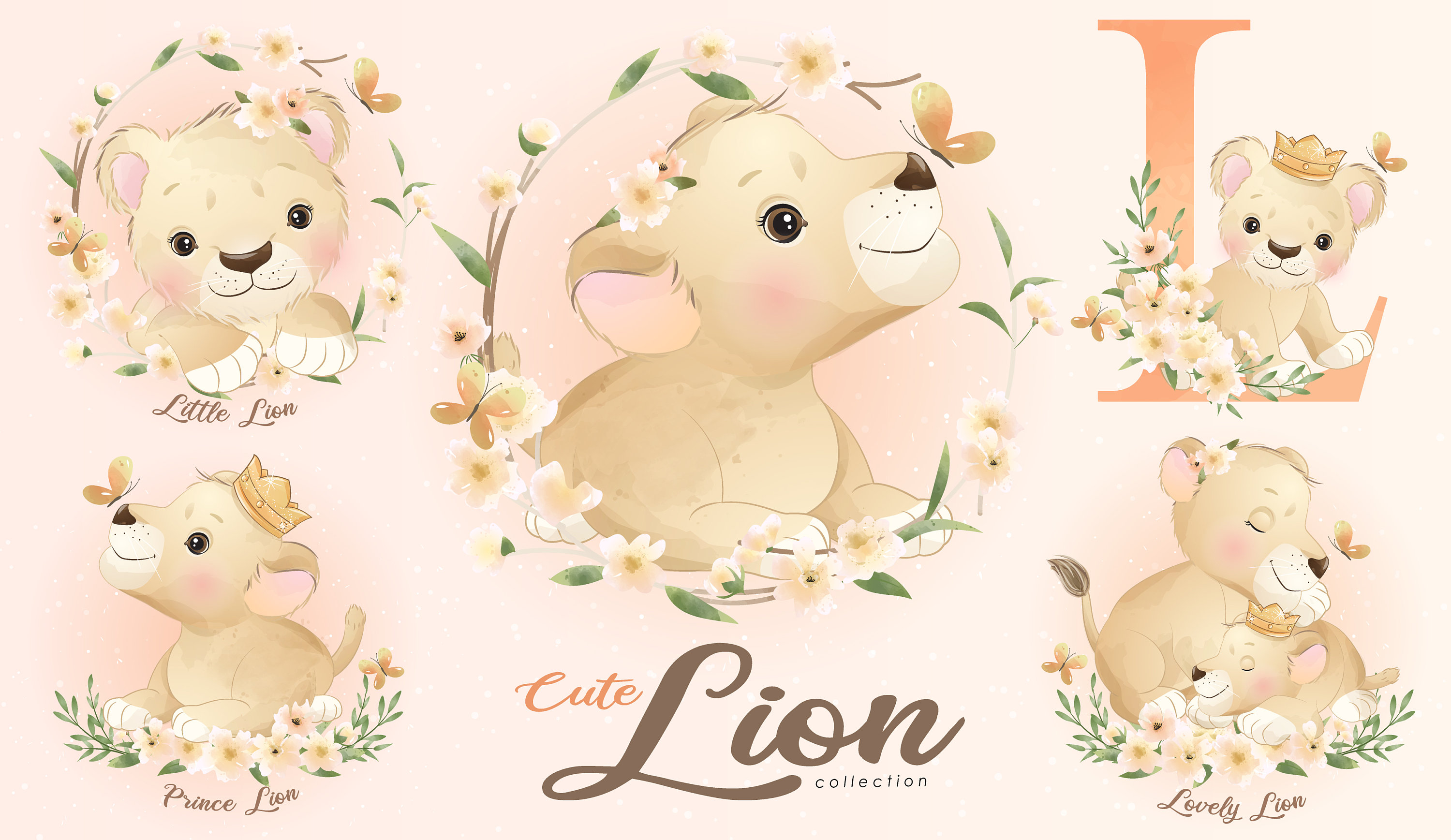 Cute Lions Clipart Set With Watercolor Illustration - Etsy