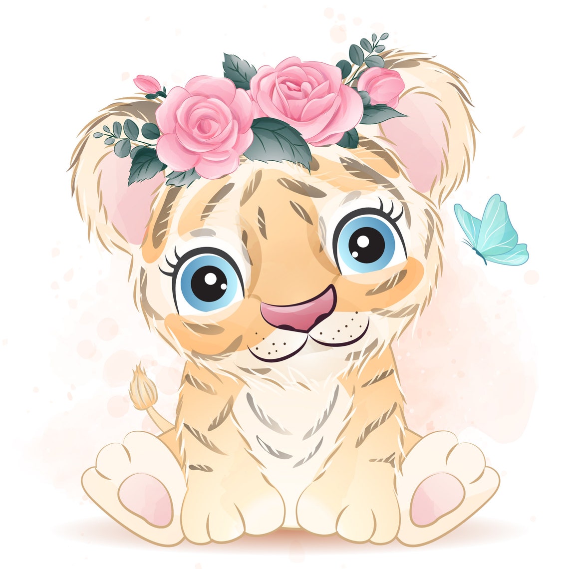 Cute Tiger Clipart With Watercolor Illustration - Etsy