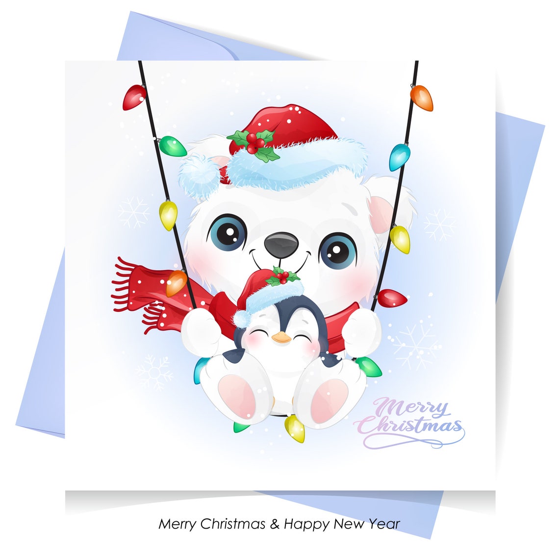 Cute Polar Bear and Penguin for Merry Christmas Greeting Card - Etsy