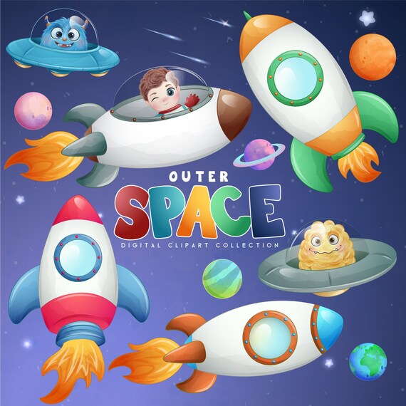 Cute Kids and Friends Outer Space Digital Clipart Collection. | Etsy