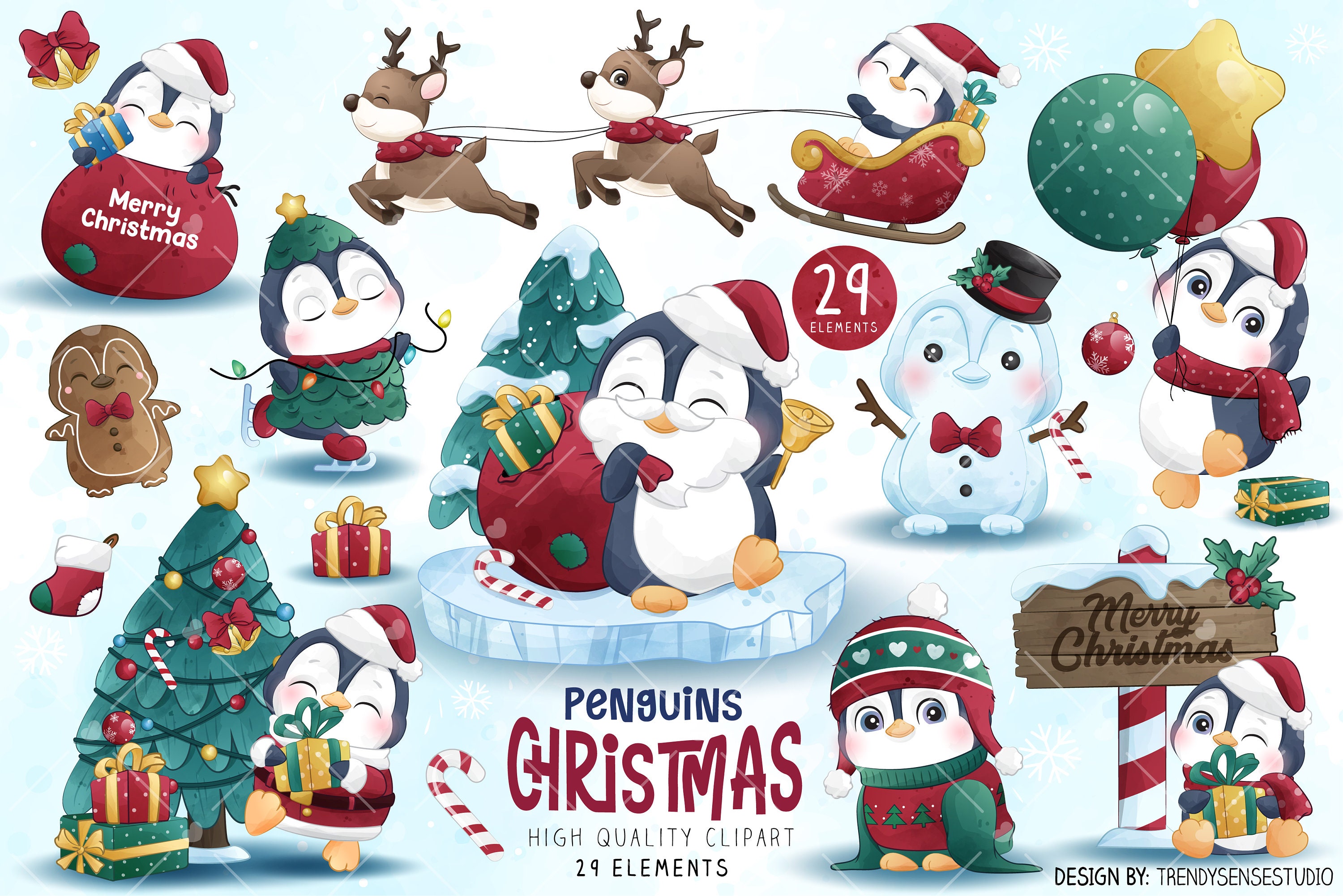 Joyful Christmas Penguin Clip Art