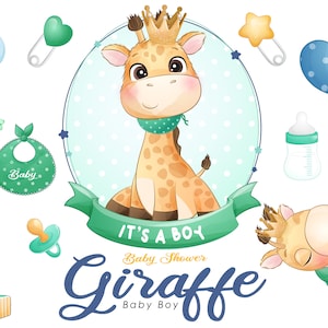 Cute Doodle Giraffe Baby Shower Digital Clipart Collection - Etsy