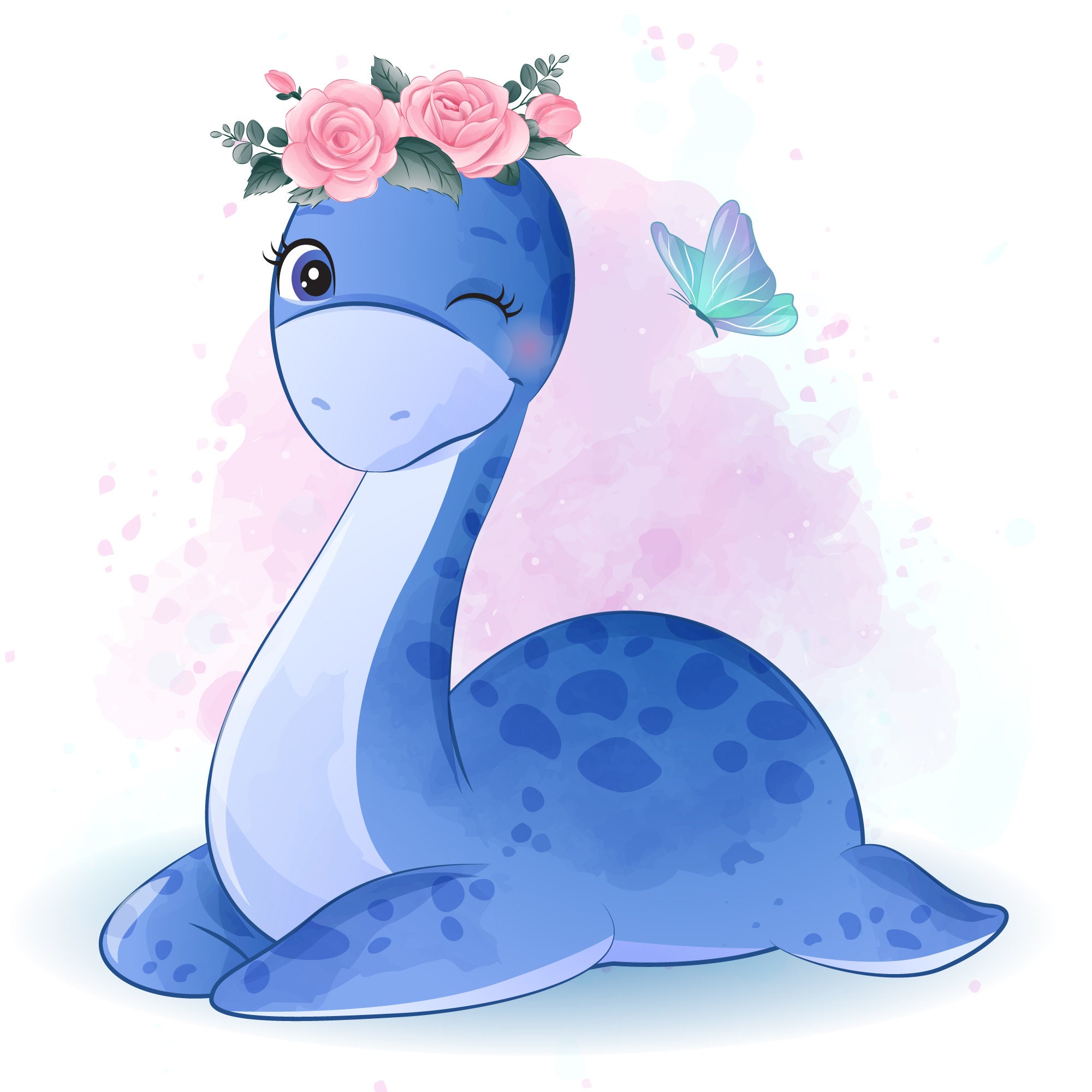 Cute dinosaur clipart with watercolor illustration