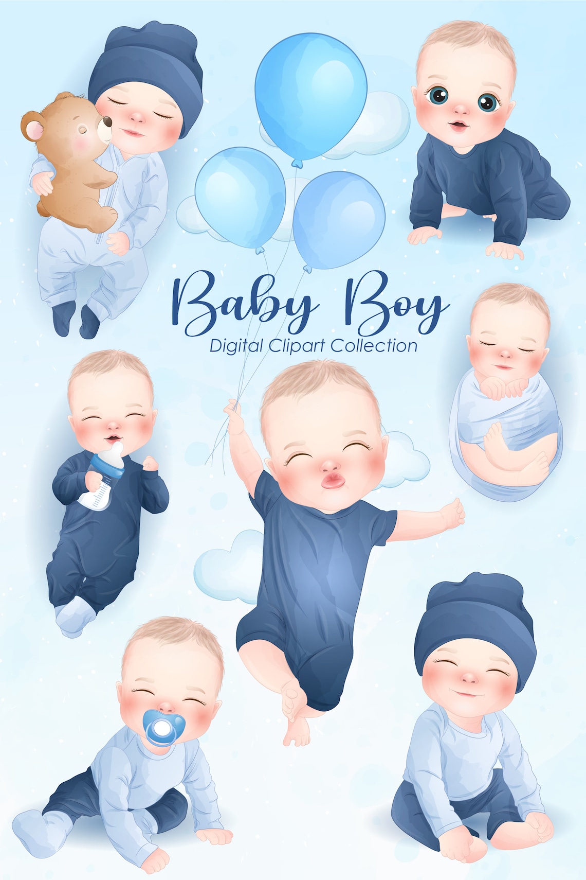 Cute Baby Boy for Baby Shower Clipart Set. - Etsy