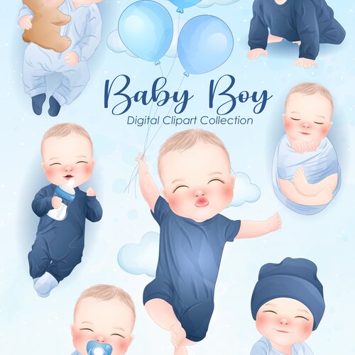 Cute Baby Boy for Baby Shower Clipart Set. - Etsy