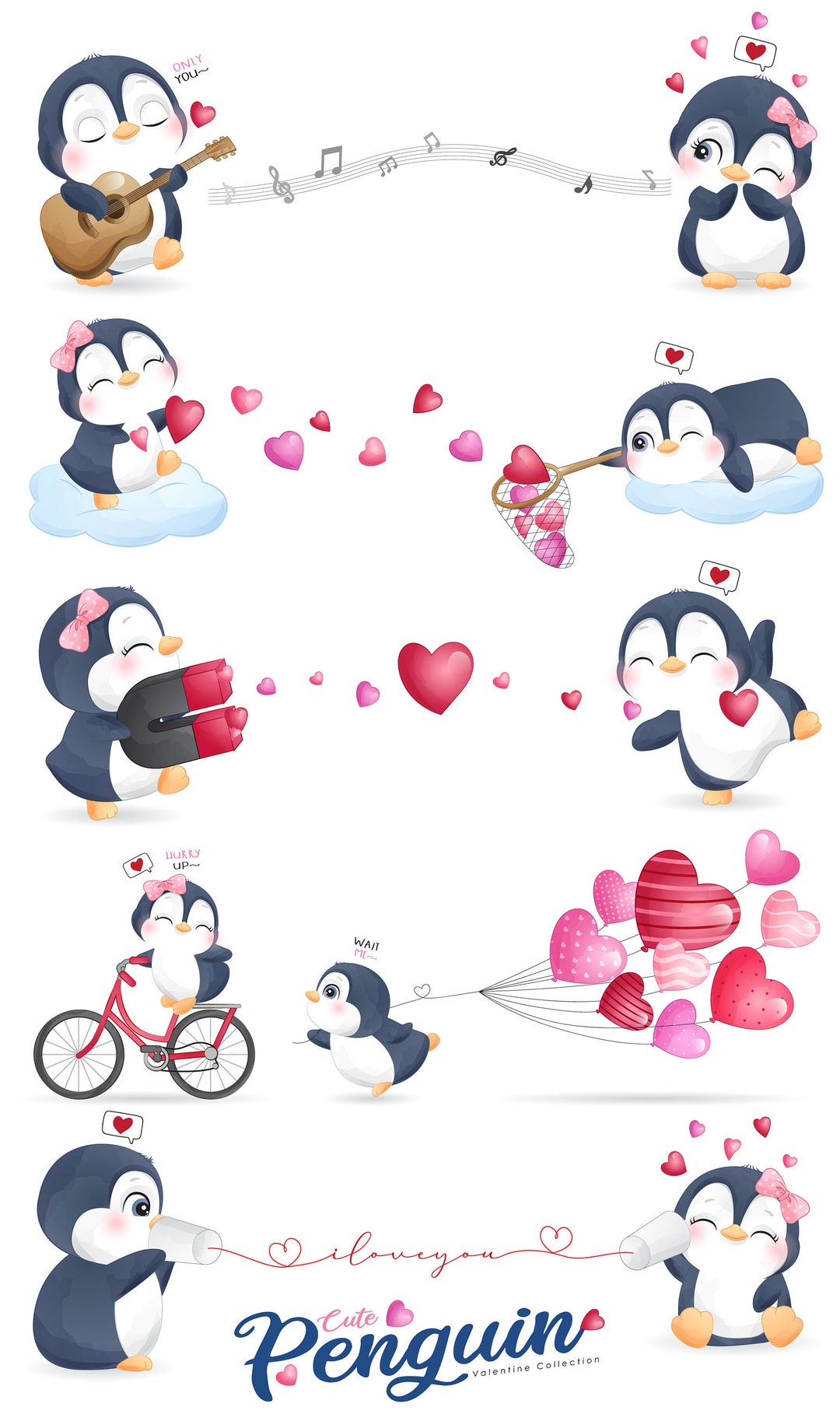 Cute Penguin for Valentine’s Day Clipart Set. - Etsy