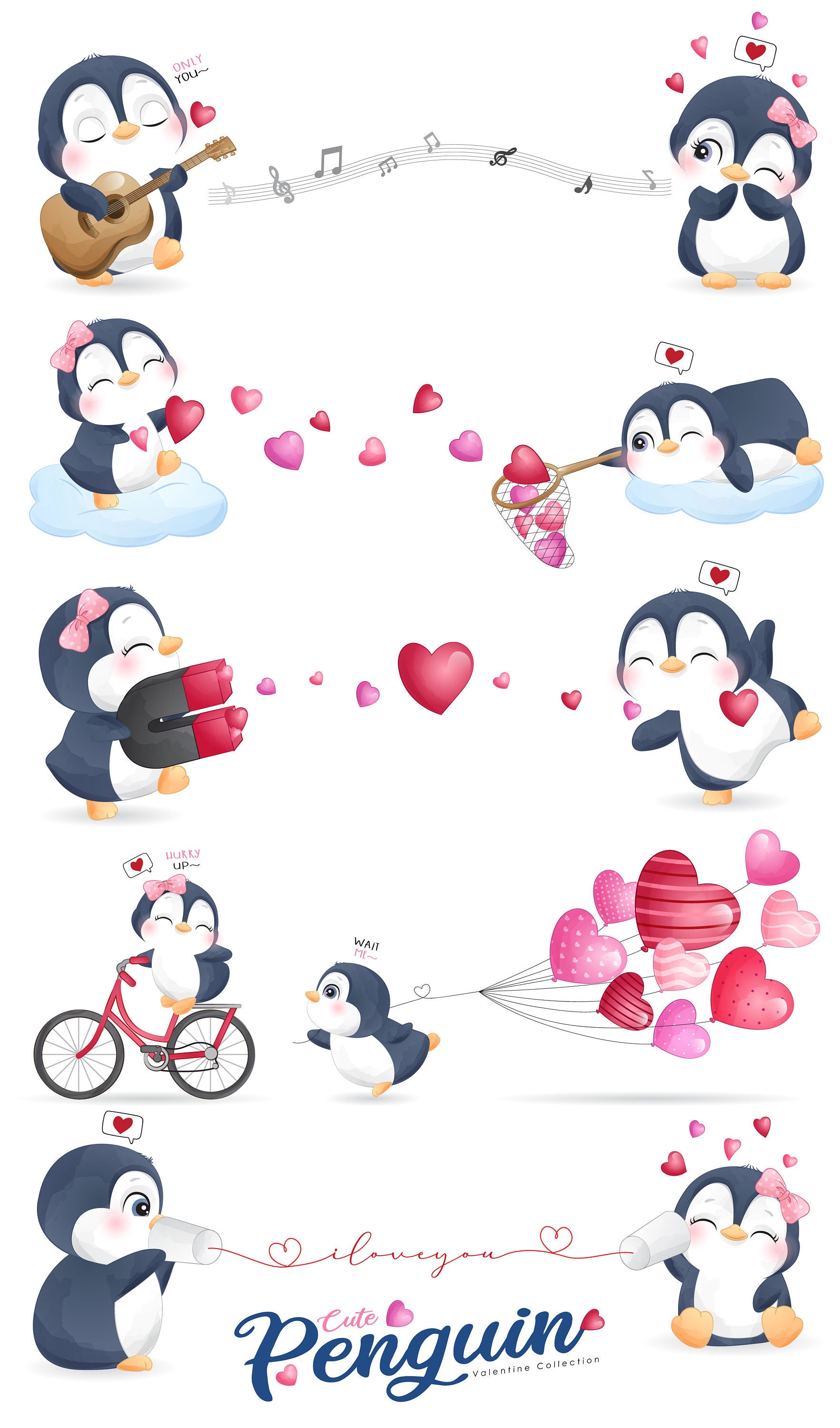 Cute Penguin for Valentines Day Clipart Set. (Instant Download) - Etsy