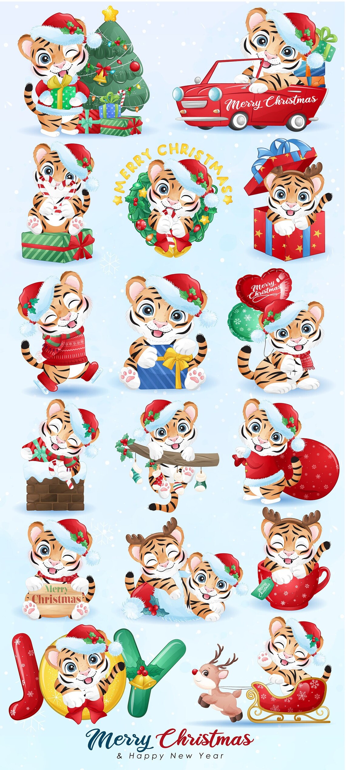 Cute Tiger for Merry Christmas Digital Clipart Collection - Etsy