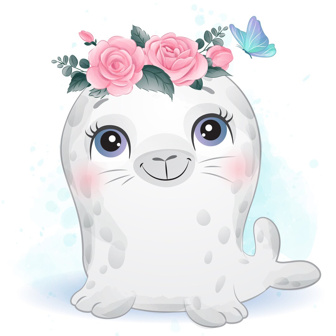 Cute Seal Clipart With Watercolor Illustration - Etsy