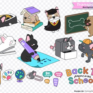 Doodle French Bulldogs Back to School Collection Digital Clipart Bundle ...