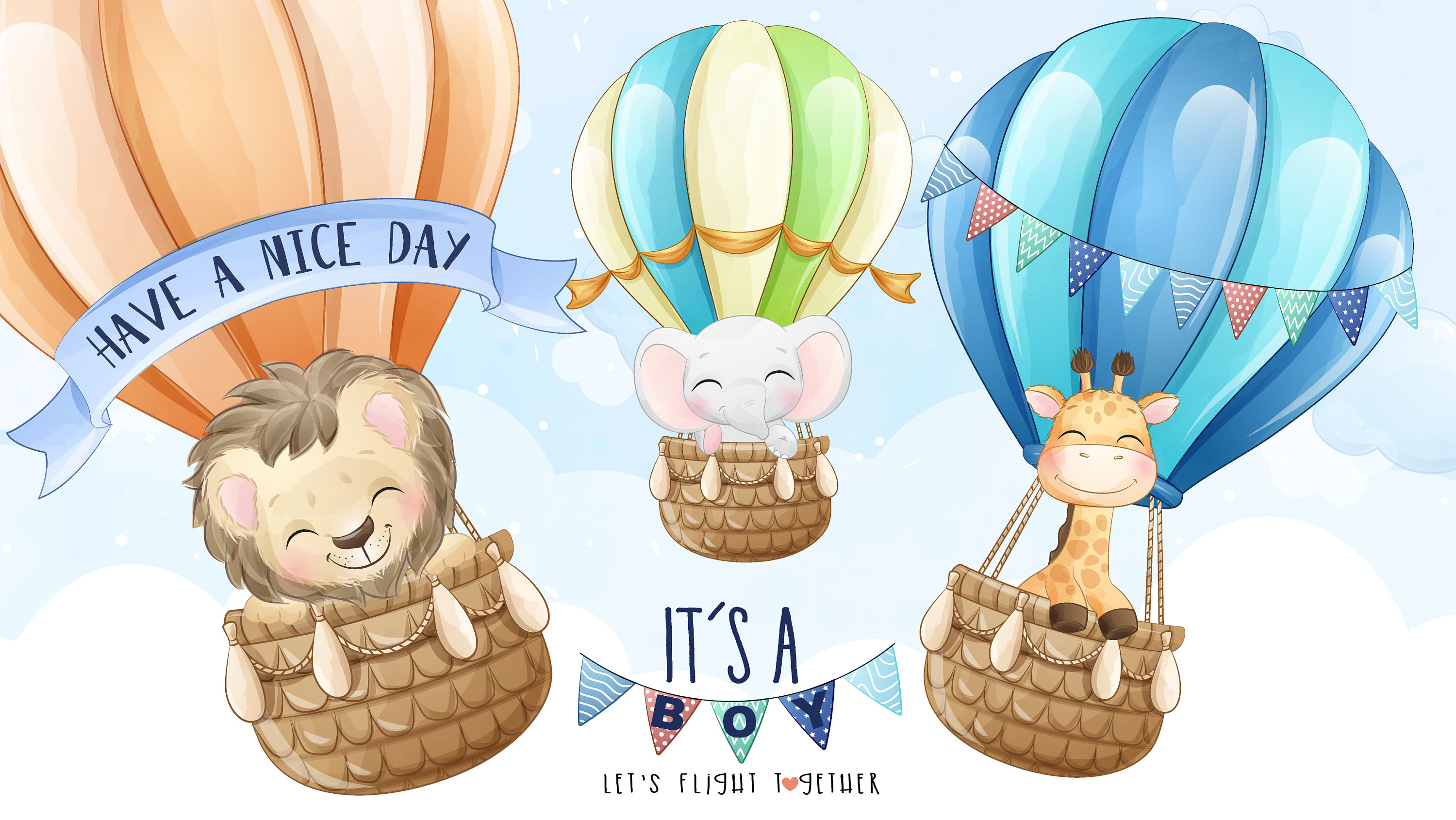 Cute Animals Flying With Air Balloon Clipart - Etsy