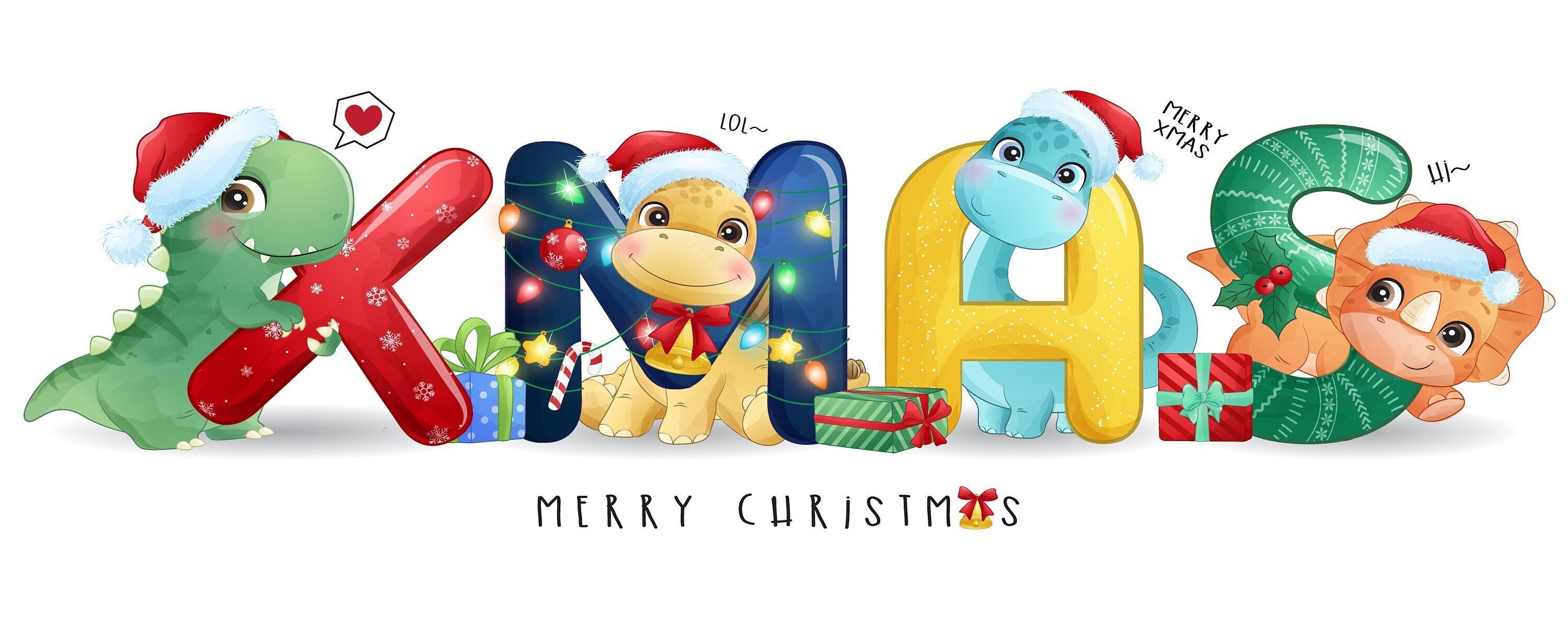 Cute Dinosaur for Merry Christmas Digital Clipart Collection - Etsy