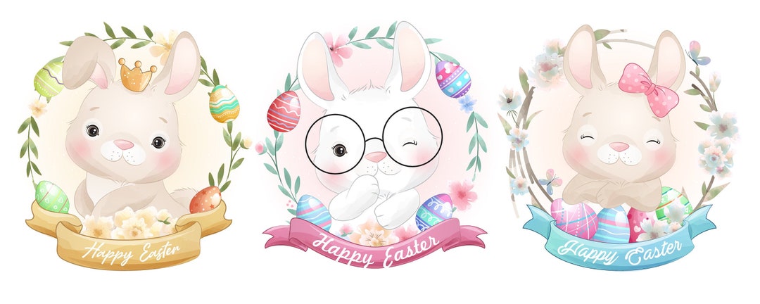 Cute Little Rabbit for Happy Easter Clipart With Watercolor ...