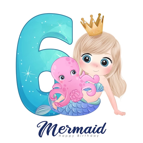 Cute Mermaid With Number 6 Digital Clipart | Etsy