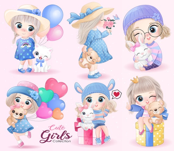 Cute Girls Clipart Set With Watercolor Illustration - Etsy Canada
